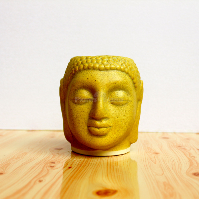 Buy Online 5 inch Wood finish Buddha Design Ceramic Pot | Plants Bazar